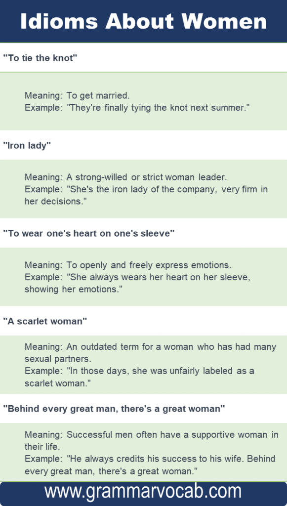 30 Idioms About Women with Meaning and Examples - GrammarVocab