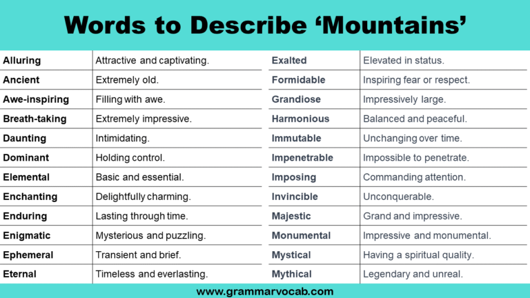 Adjectives: Words To Describe Mountains - GrammarVocab