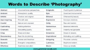 Adjectives: Words To Describe Photography - GrammarVocab