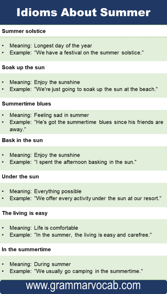 Idioms for Summer with Meaning and Examples - GrammarVocab