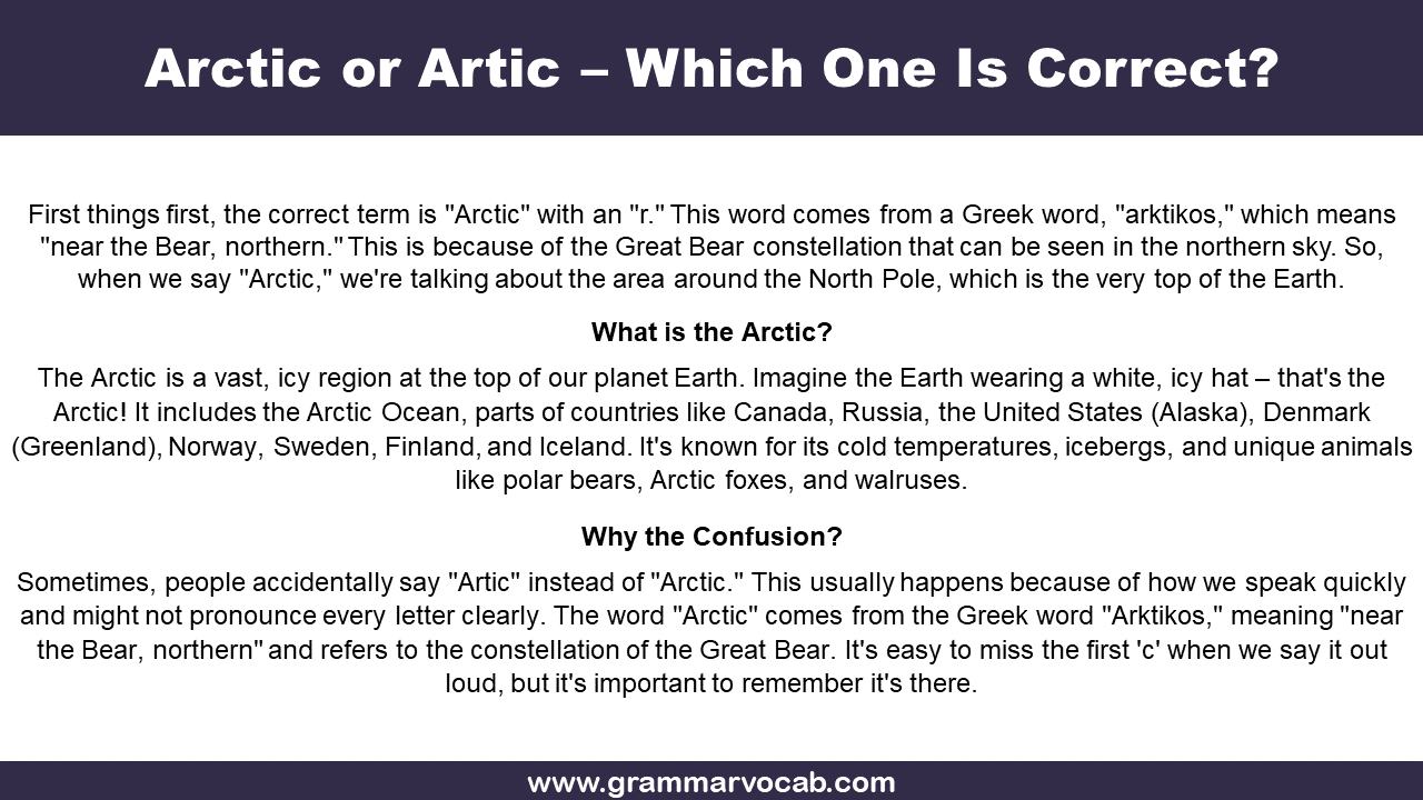 Arctic or Artic – Which One is Correct? - GrammarVocab