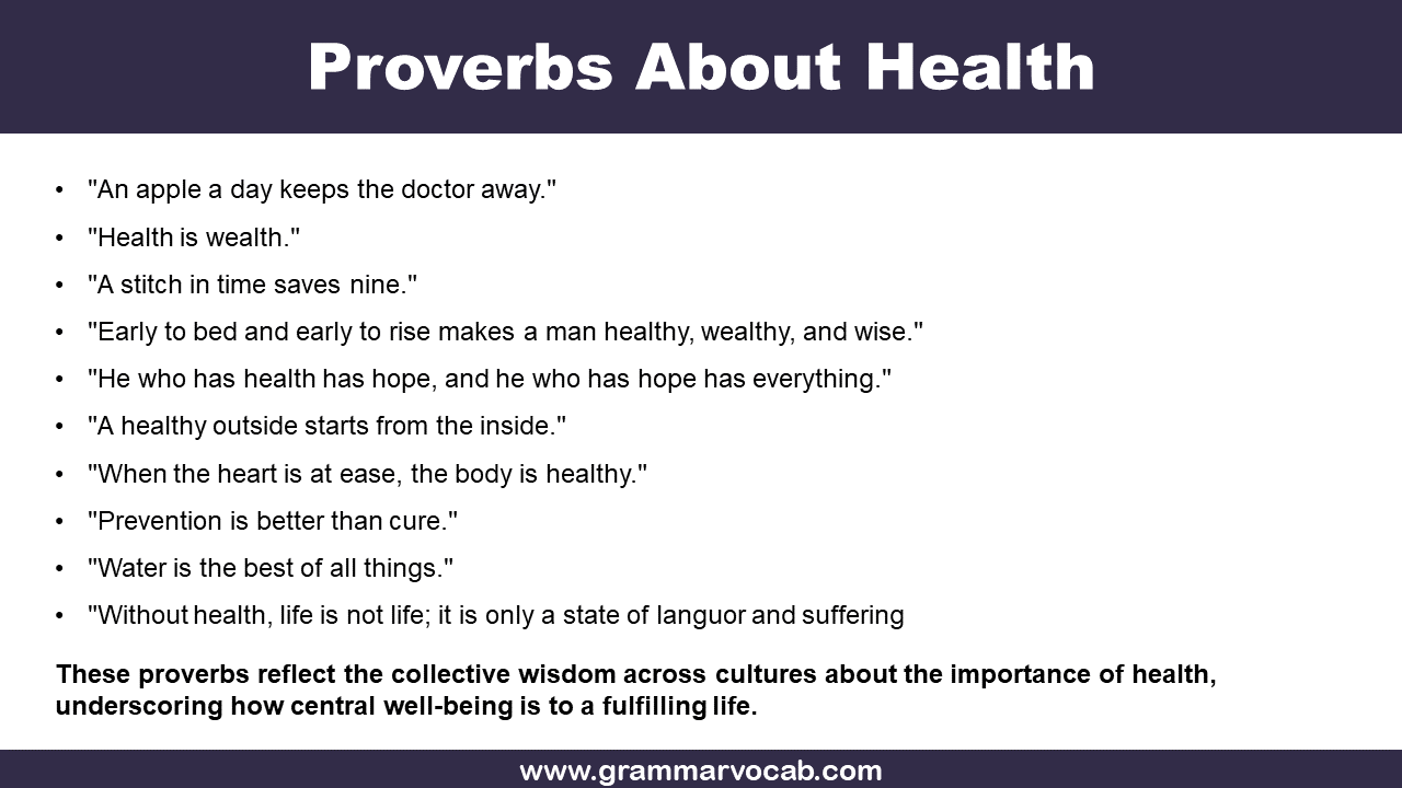 Proverbs About Health with Meaning and Example - GrammarVocab