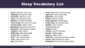 English Sleep Vocabulary List - GrammarVocab