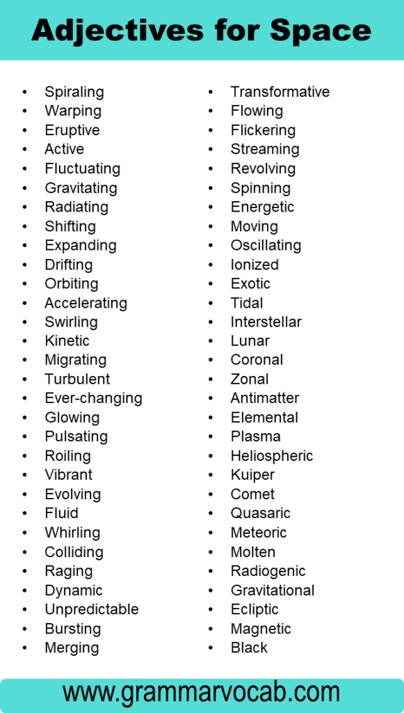 List of Adjectives for Space - GrammarVocab