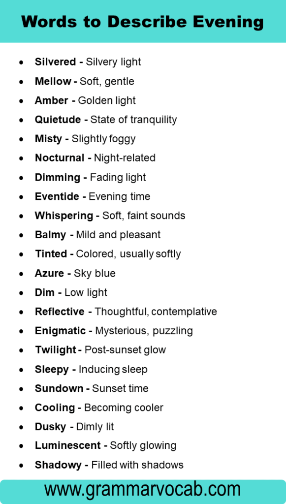 Adjectives For Evening - GrammarVocab