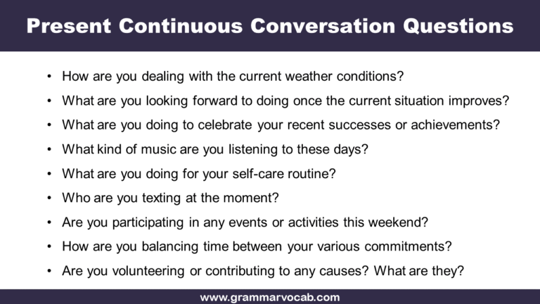 Present Continuous Conversation Questions - GrammarVocab