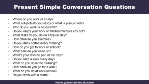 Present Simple Conversation Questions - GrammarVocab
