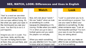 SEE, WATCH, LOOK: Differences and Uses in English - GrammarVocab