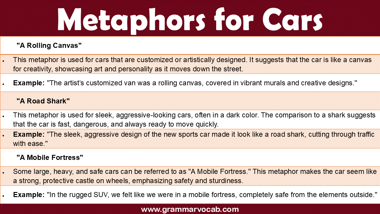 30 Popular Metaphors for Cars - GrammarVocab